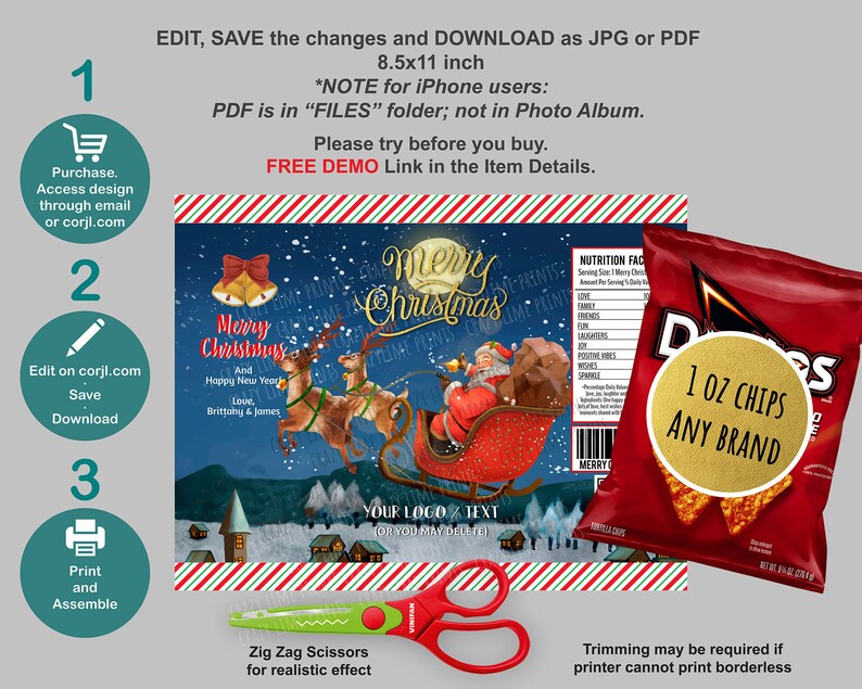 EDITABLE Vintage Santa Chip Bag Wrapper Set of 4 Bundle Template ...