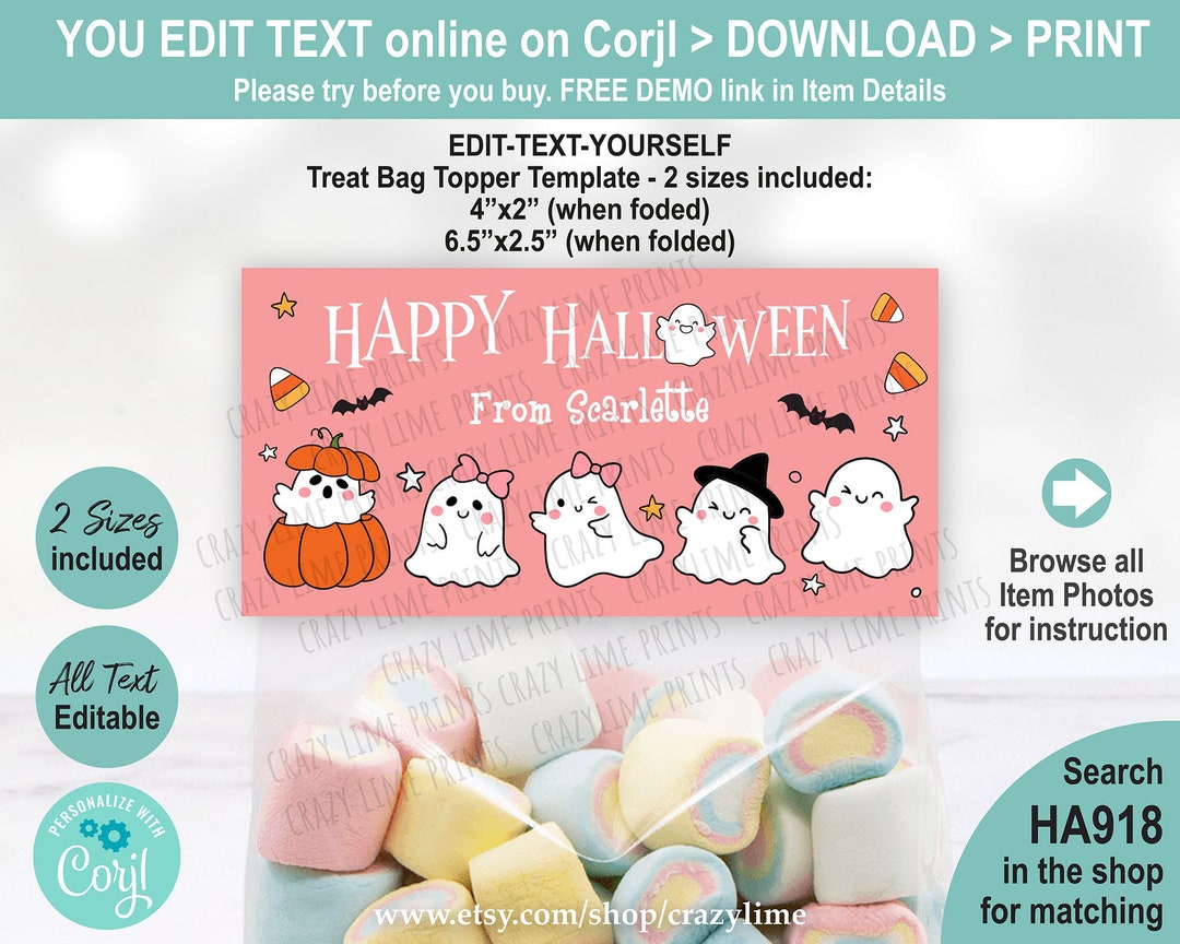 EDITABLE Halloween Cute Little Ghost Treat Bag Topper - Etsy
