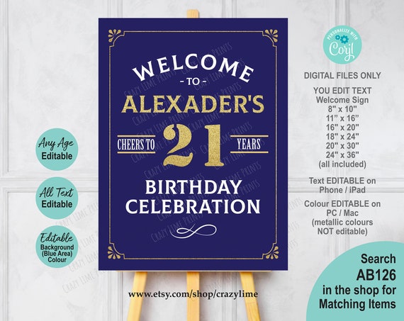 Cheers to 21 Years 21st Birthday Party Welcome Sign Editable - Etsy