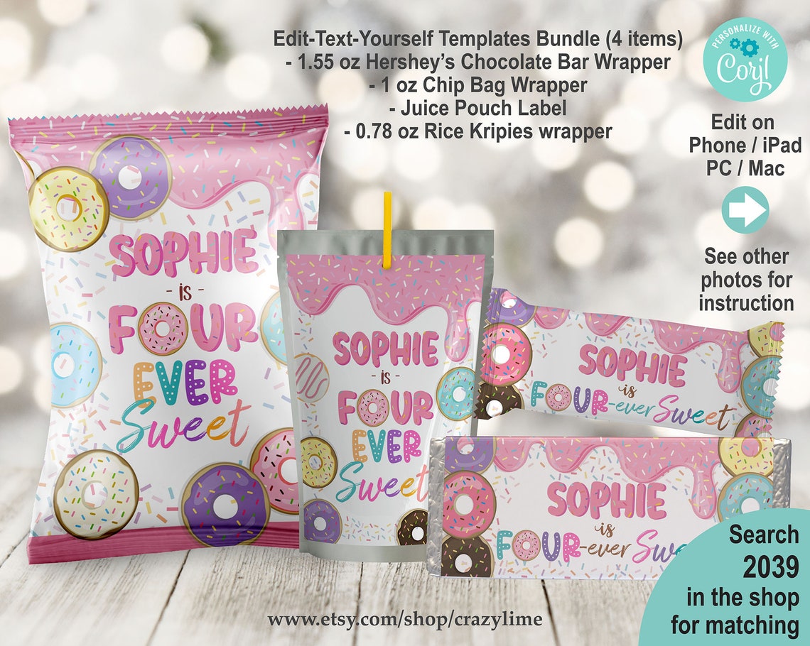 EDITABLE Donut Fourever Sweet Birthday Treats Bundle Template. - Etsy