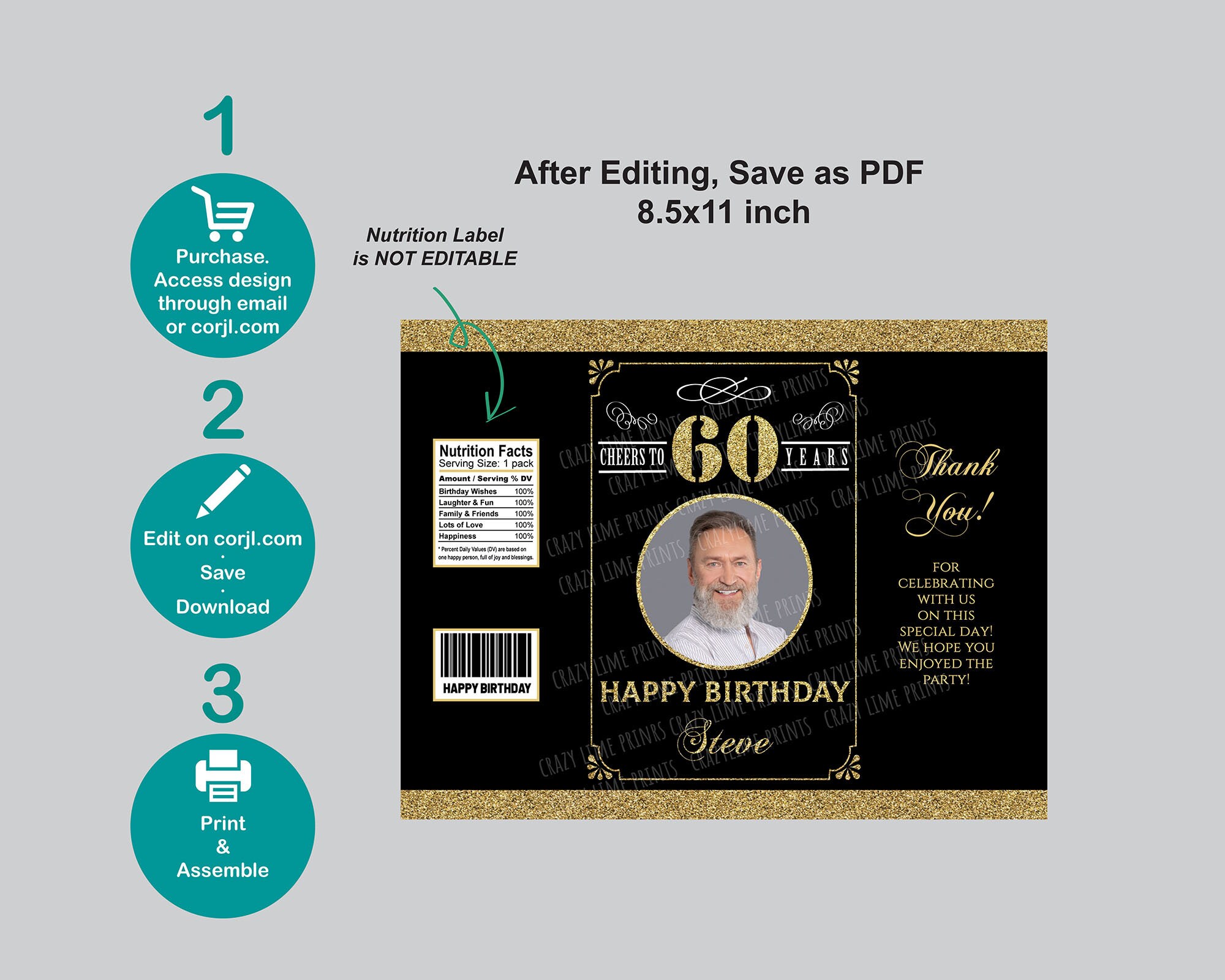 EDITABLE Cheers to 60 Years. 60th Birthday Photo Chip Bag. - Etsy