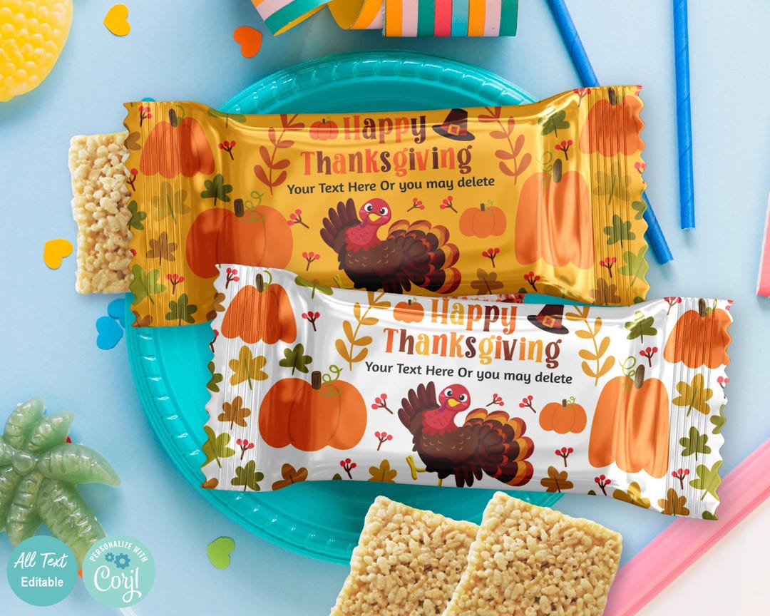 EDITABLE Thanksgiving Rice Snack Krispies Wrapper. Kid Fall Turkey ...
