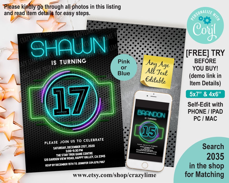 EDITABLE Boy 17th Birthday Invitation Template Personalised Etsy