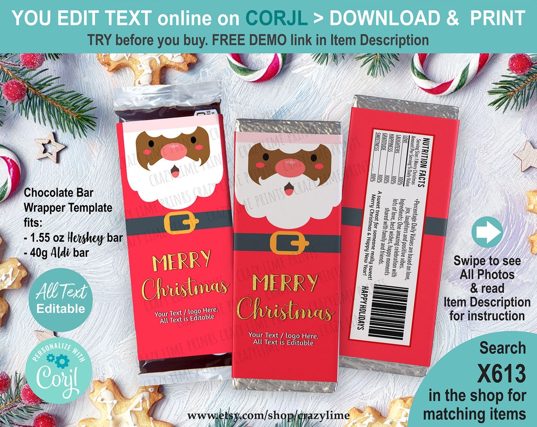 EDITABLE African Santa Claus Chocolate Candy Bar Wrapper Personalised ...
