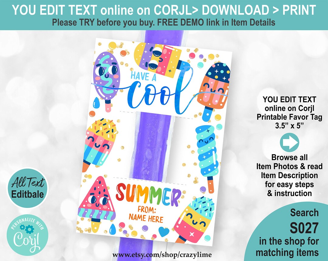 EDITABLE Popsicle Tag Have a Cool Summer. End of School Year Freeze Pop ...
