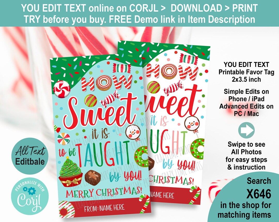 EDITABLE Christmas Gift Tag. How Sweet It is to Be Taught by - Etsy