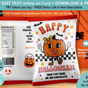 EDITABLE Halloween Chip Bag Template. Personalised Name Retro Hippie ...