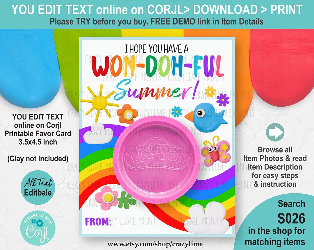 EDITABLE Summer Play Dough Gift Card. End of School Year Have Won-doh ...