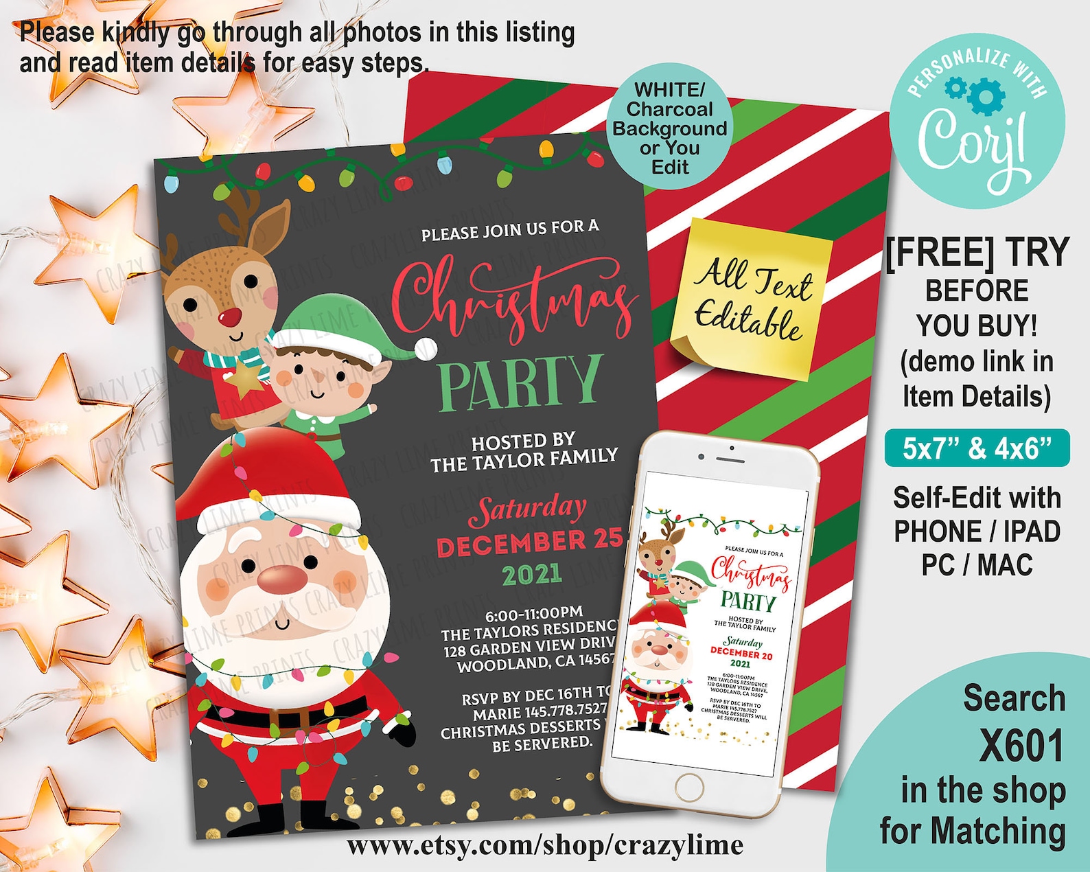 Kids Christmas Party Invitation EDITABLE Digital Template. - Etsy