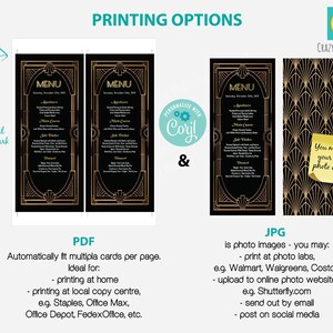 EDITBALE Roaring 20s Menu Editable Template. Black and Gold Art ...