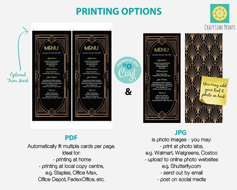 EDITBALE Roaring 20s Menu Editable Template. Black and Gold - Etsy