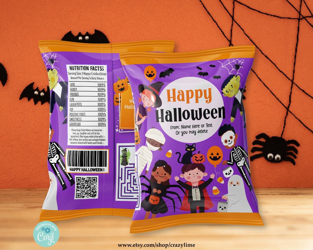 Halloween Chip Bag Wrapper. Kid Costume Party Favors Candy Crisp Treat ...