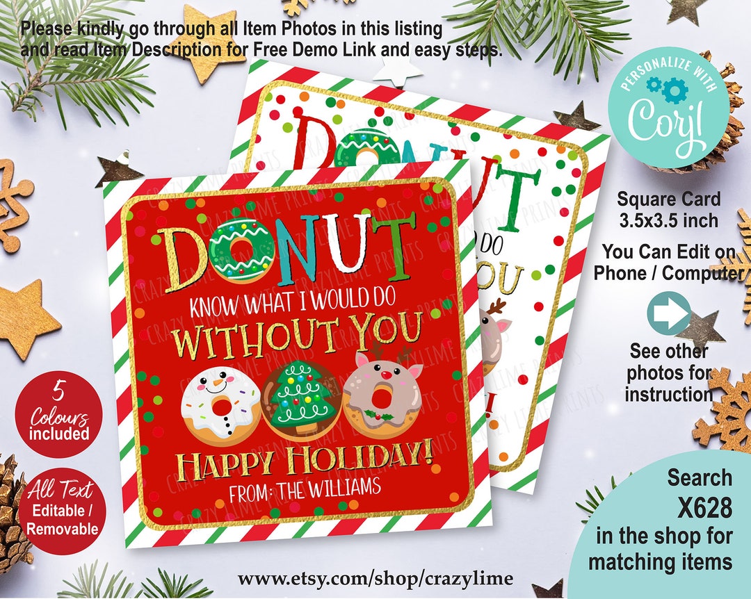 EDITABLE Christmas Donut Gift Tag. Donut Know What I Wold Do - Etsy ...