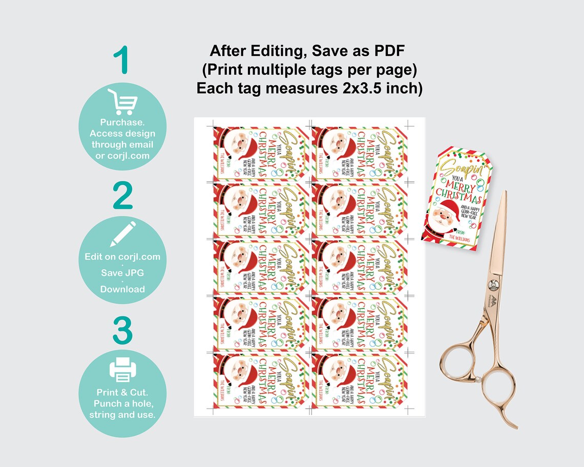 EDITABLE Christmas Gift Tag. Soaping You A Merry Christmas Favor Tag ...