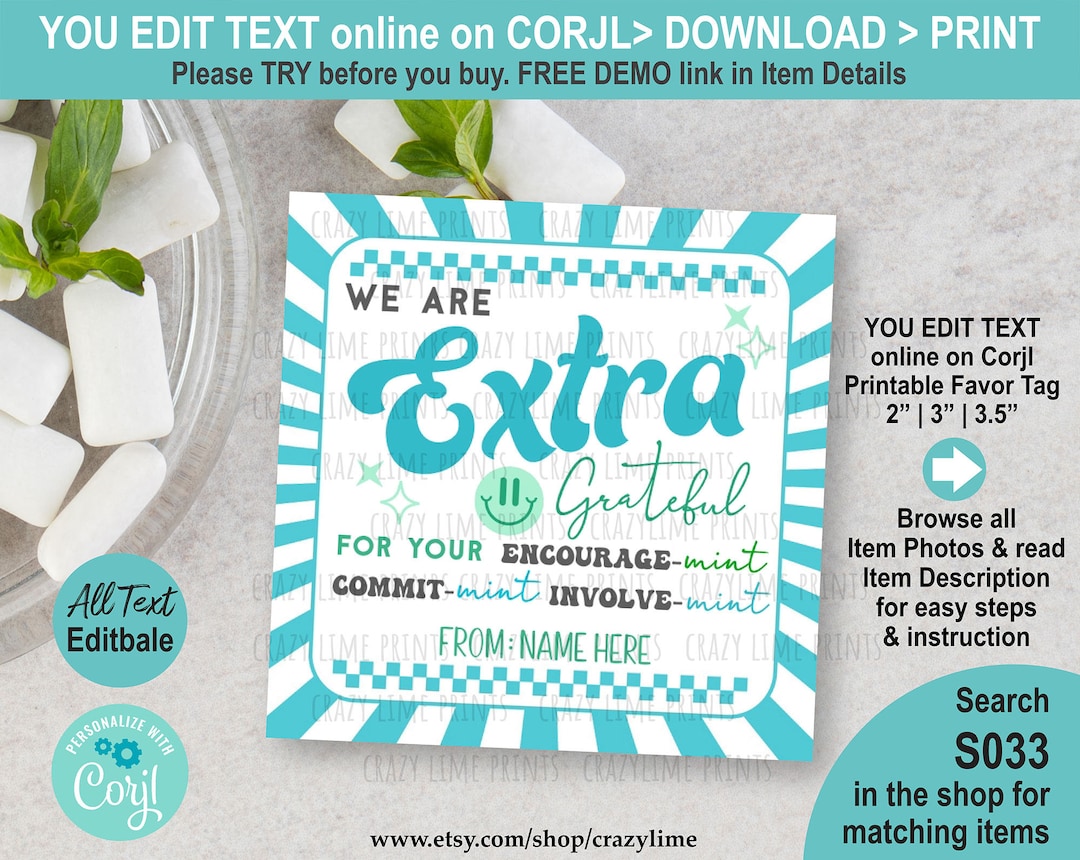 We Are Extra Grateful for You Gum Gift Tag. Editable Personalised Name ...