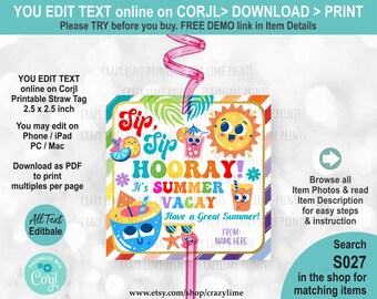 End of School Year Cookie Gift Tag Editable Template. Chip Chip Hooray ...