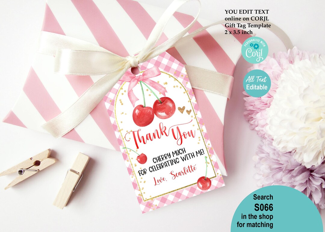 EDITABLE Cherry on Top Party Favor Tag. Croquette Birthday Party Thank ...
