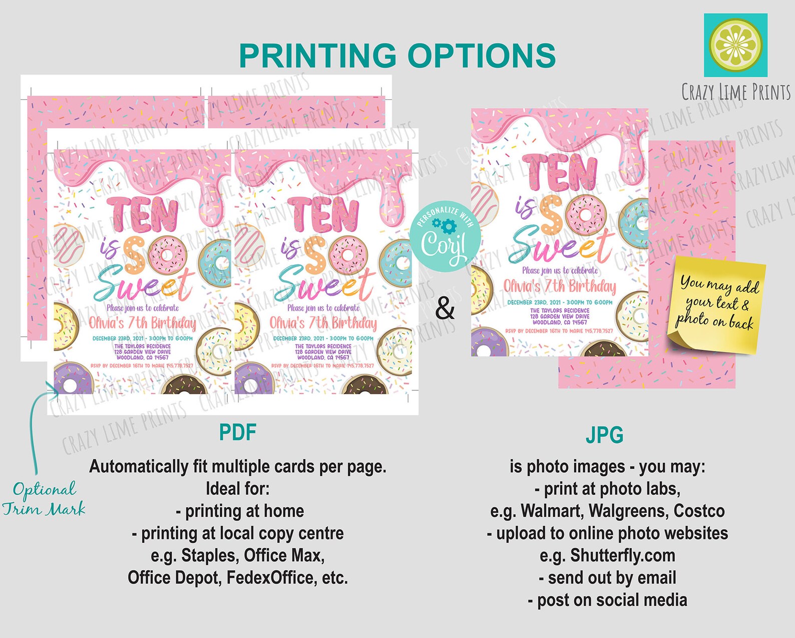 Editable Donut Ten is so Sweet 10th Birthday Party Invitation - Etsy