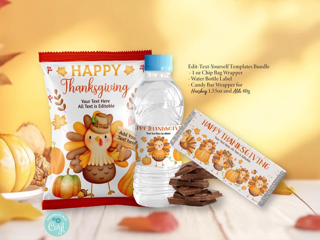 EDITABLE Thanksgiving Party Treat Snack Label Package Bundle 3. Cute ...