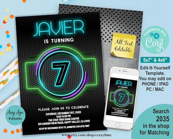 EDITABLE Boy 7th Birthday Invitation Template. Personalised - Etsy