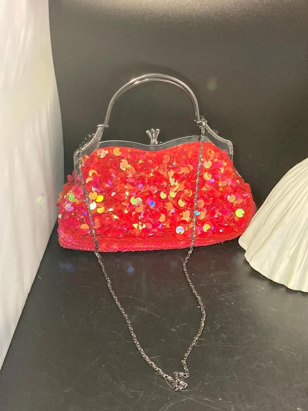 Vintage Red Fish Scales Color Clutch Bag With Long Handle. - Etsy