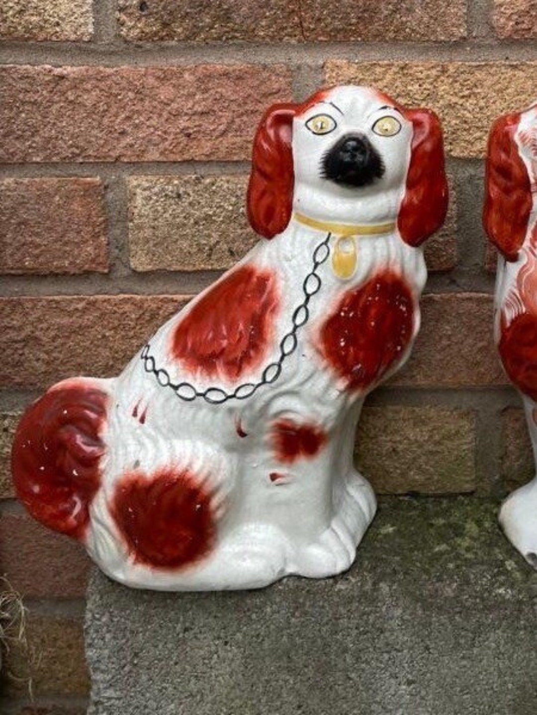 Vintage Victorian Antique Staffordshire Model of Brown and White Dog ...