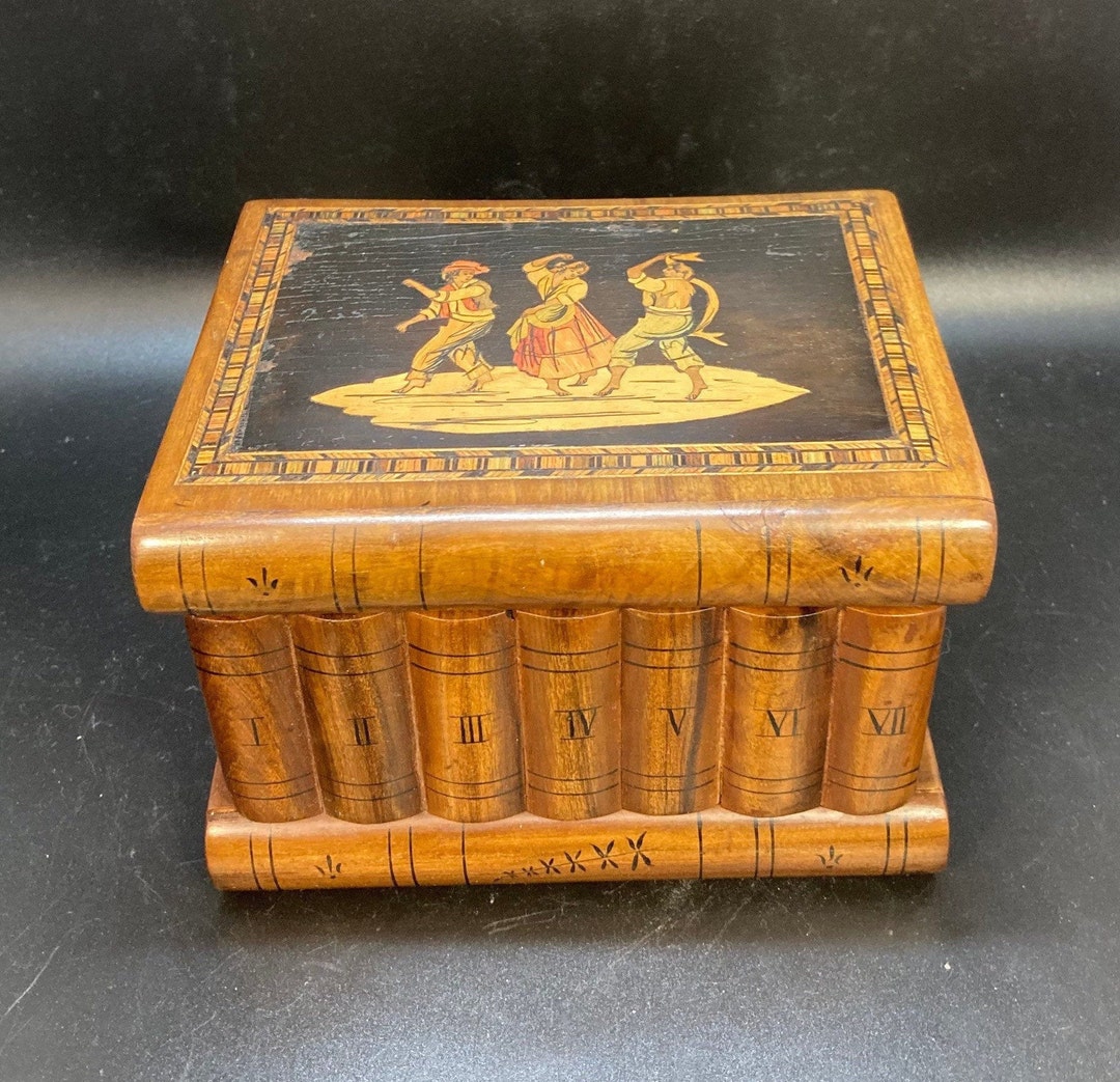 An Italian Sorrento Puzzle Jewellery Box in the Form of Pile of Books ...