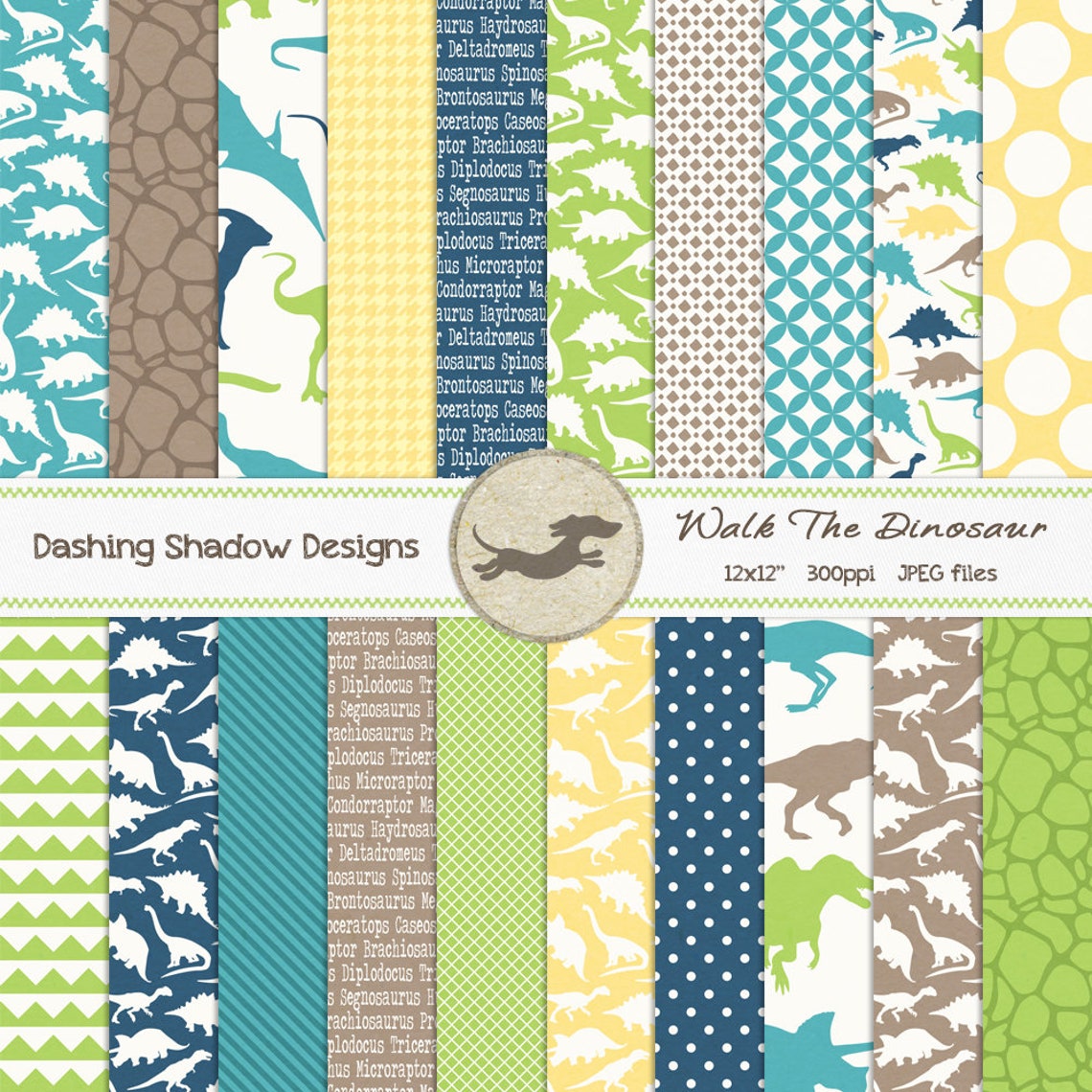 Digital Printable Scrapbook Craft Paper Walk the Dinosaur Dinosaurs ...