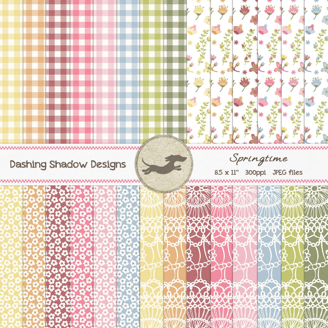 Digital Printable Scrapbook Craft Paper A4 Springtime Spring Gingham ...