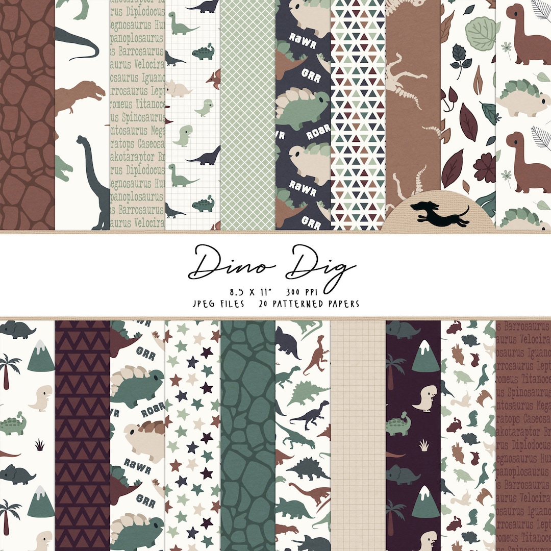 Dinosaur Digital Paper, Scrapbook Paper, Dinosaur Pattern, Kids ...