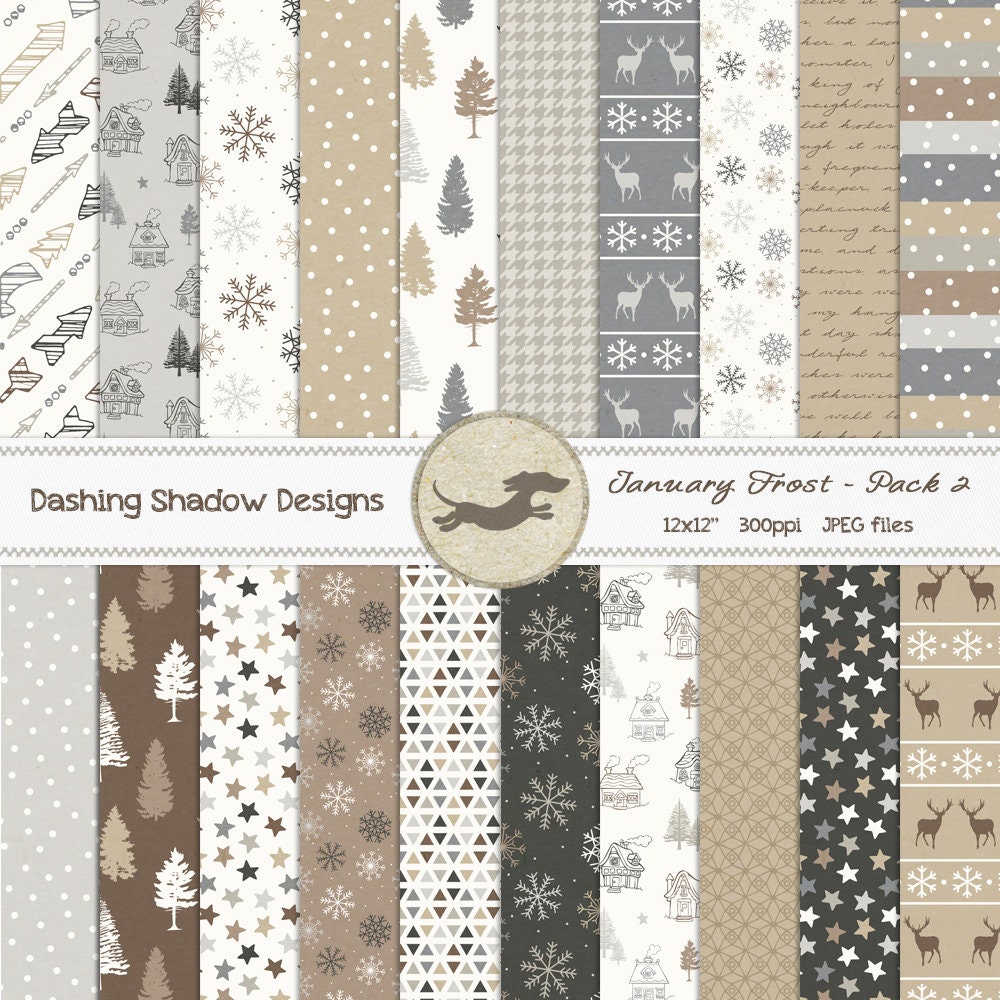 Digital Printable Scrapbook Craft Paper January Frost Pack 2 | Etsy