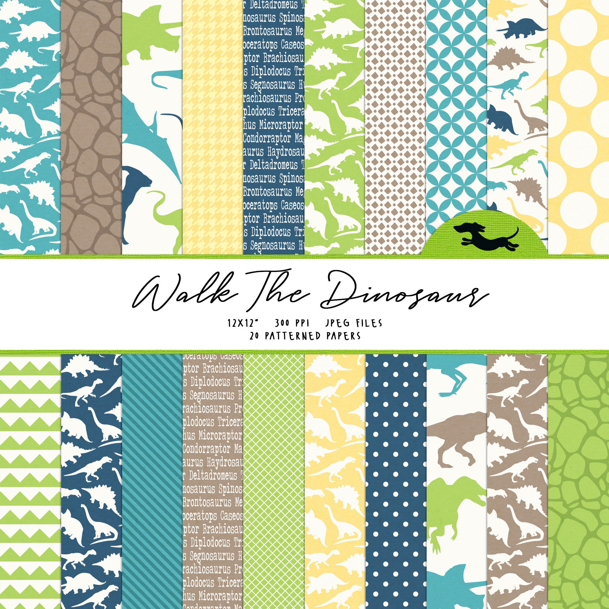 Dinosaur Digital Paper, Scrapbook Paper, Boys Dinosaur Pattern ...