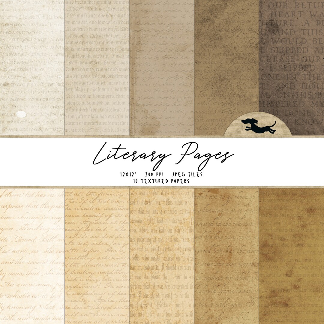 Grunge Literary Digital Paper, Vintage Scrapbook Paper, Brown Grunge ...