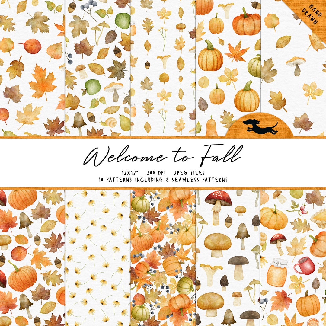 Fall Digital Paper, Watercolor Scrapbook Paper, Autumn Pattern ...