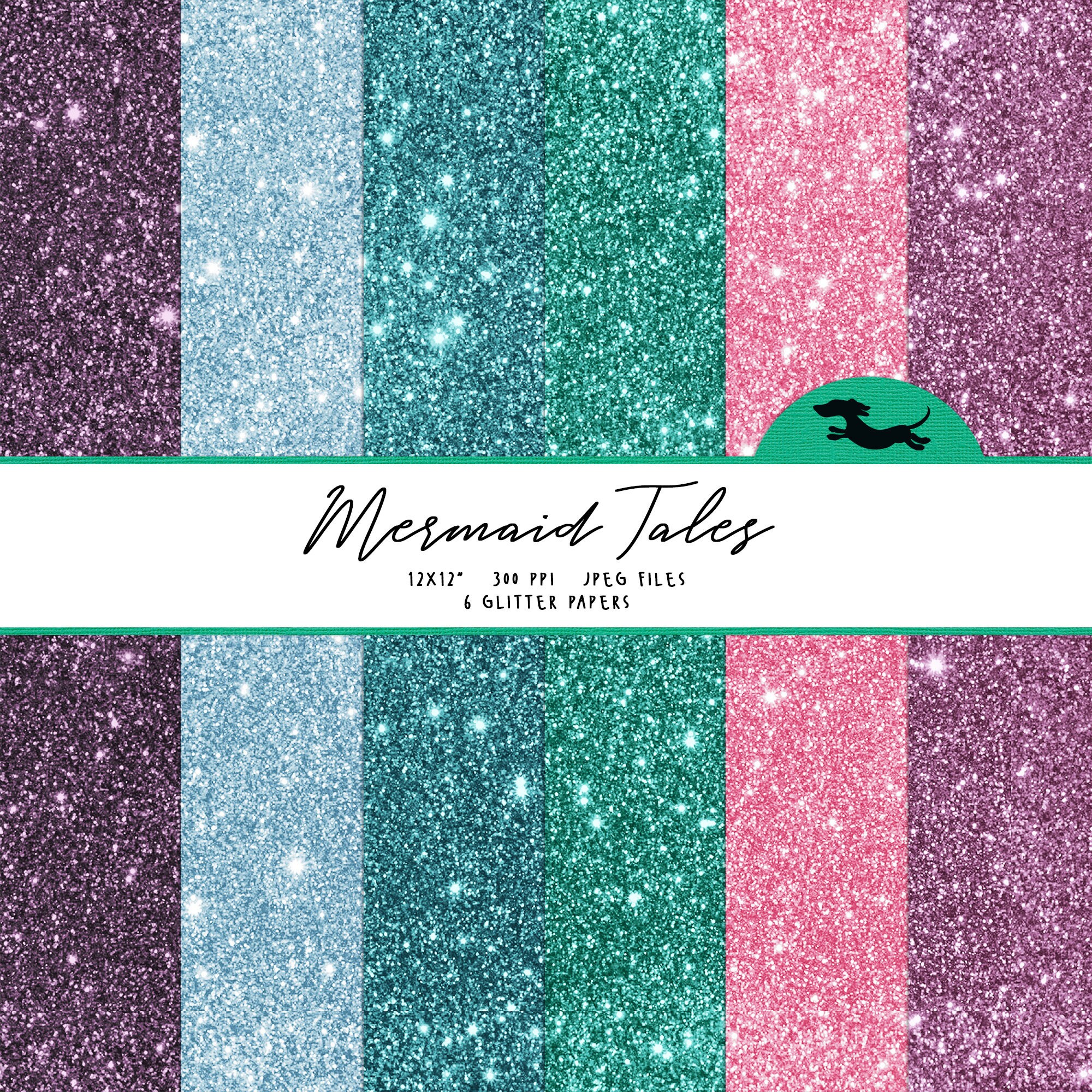 Mermaid Glitter Digital Paper, Scrapbook Paper, Glitter Paper ...