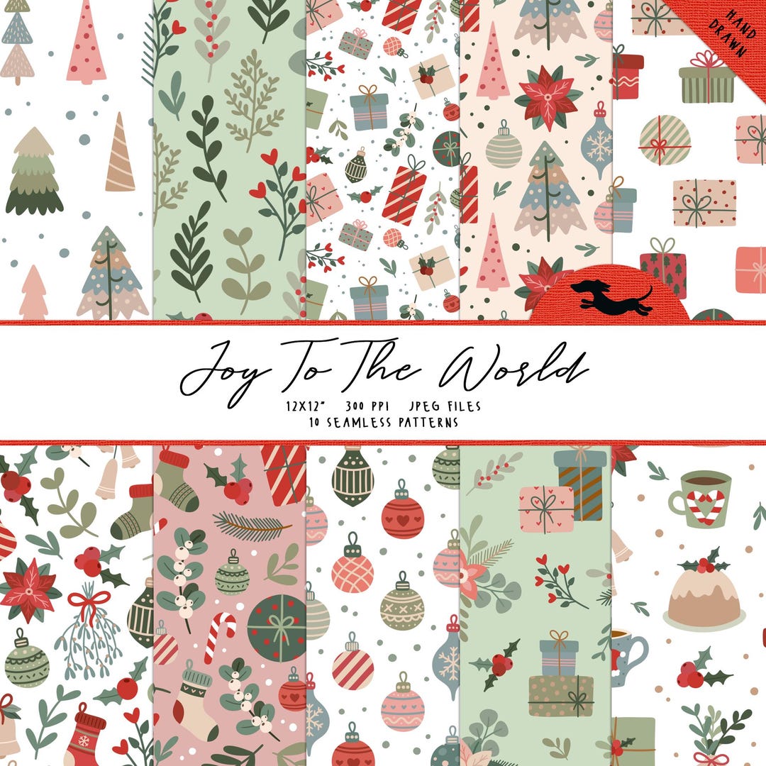 Christmas Digital Paper, Scrapbook Paper, Botanical Christmas ...