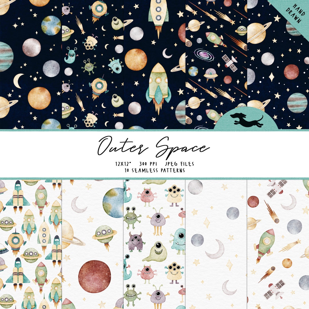 Outer Space Digital Paper, Watercolor Scrapbook Paper, Galaxy Pattern ...