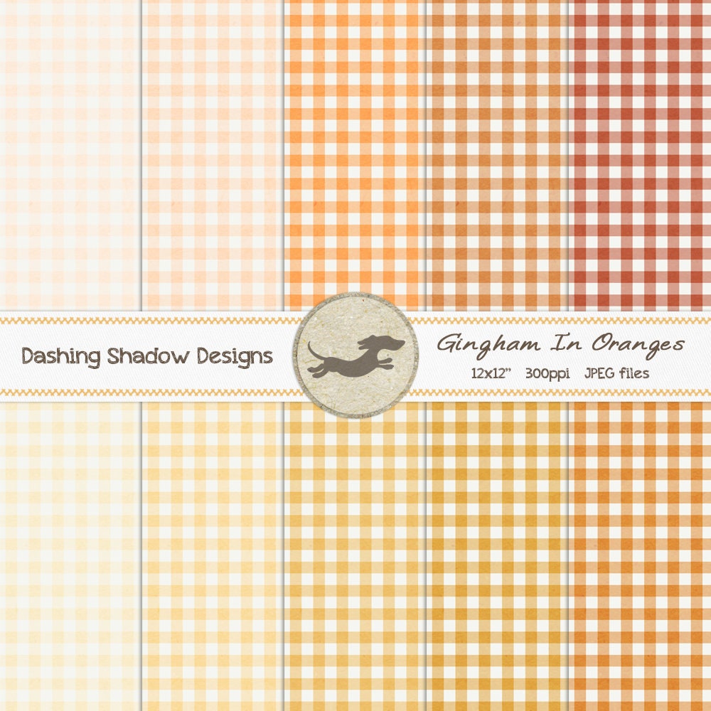 Digital Printable Scrapbook Craft Paper Gingham in Orange Shades Plaid ...