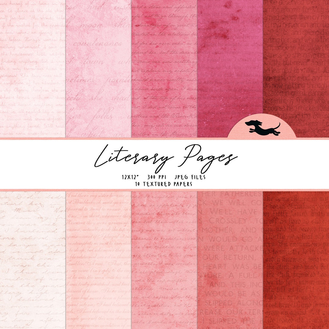 Pink Literary Digital Paper, Scrapbook Paper, Vintage Pink Paper ...