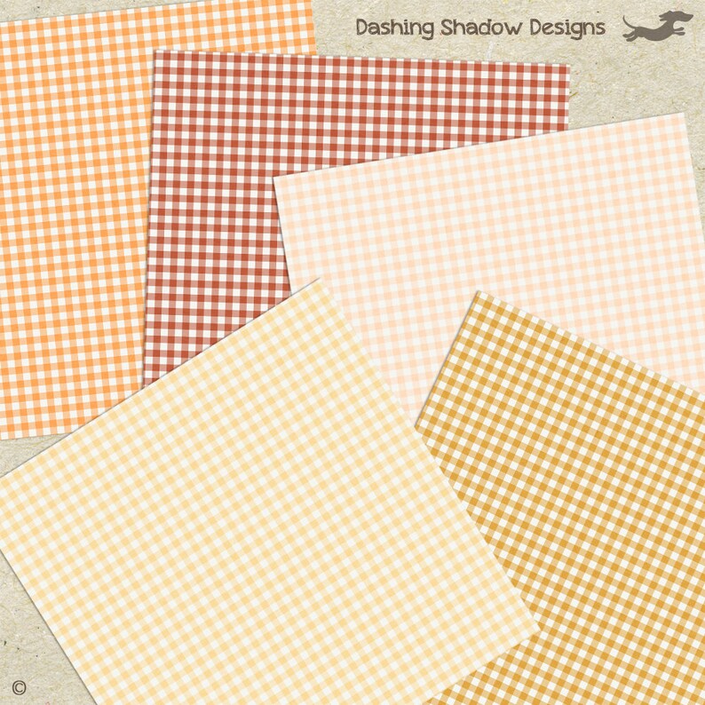 Digital Printable Scrapbook Craft Paper Gingham in Orange Shades Plaid ...