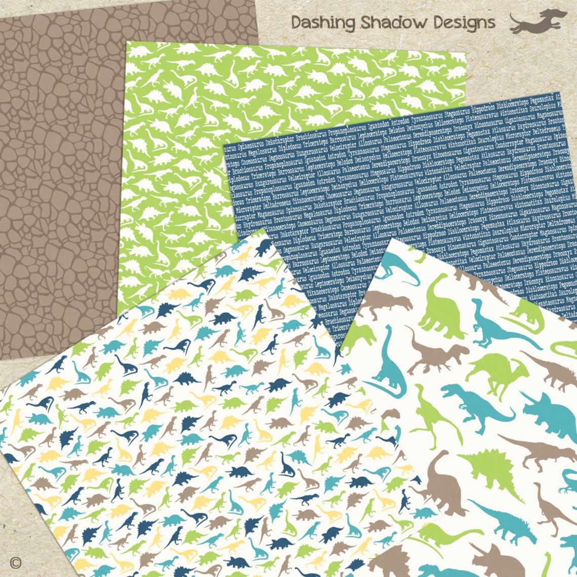 Digital Printable Scrapbook Craft Paper Walk the Dinosaur Dinosaurs ...