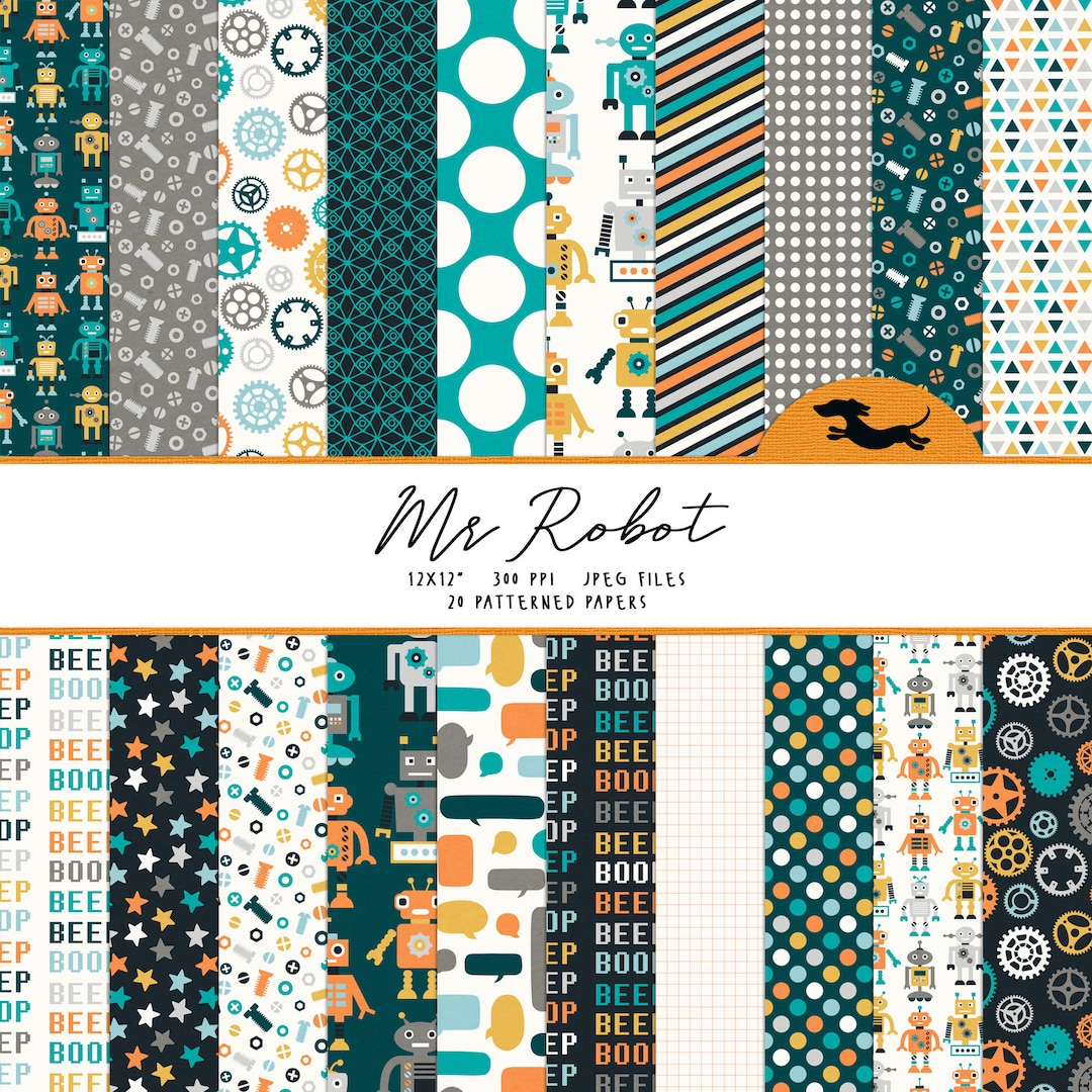 Robot Digital Paper, Scrapbook Paper, Robot Pattern, Printable ...