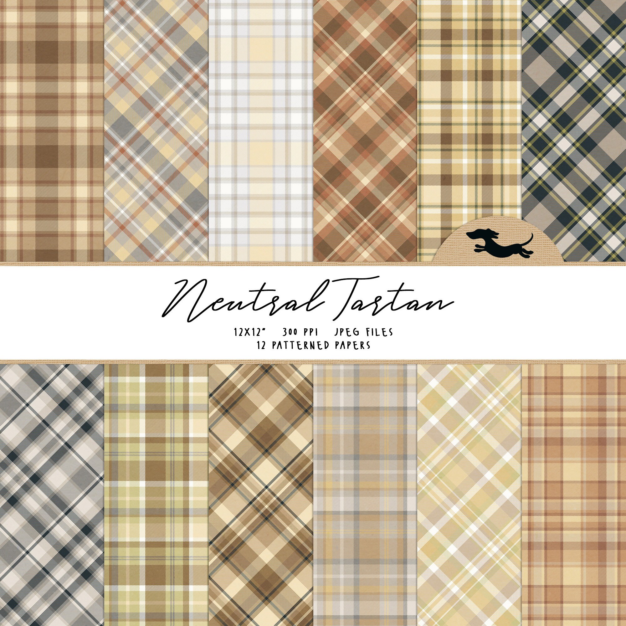 Tartan Digital Paper, Scrapbook Paper, Neutral Plaid Paper, Printable ...