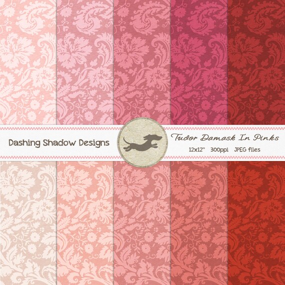 Digital Printable Scrapbook Craft Paper Tudor Damask in Pink | Etsy