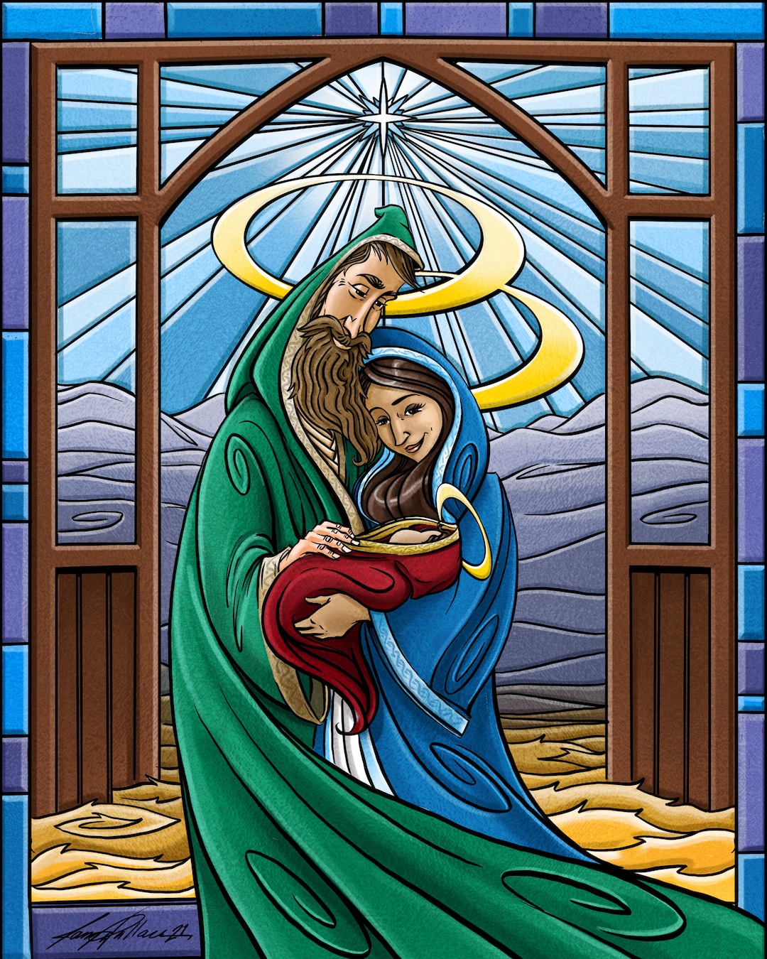 Stained Glass Style Holy Family Art Print 8x10 - Etsy