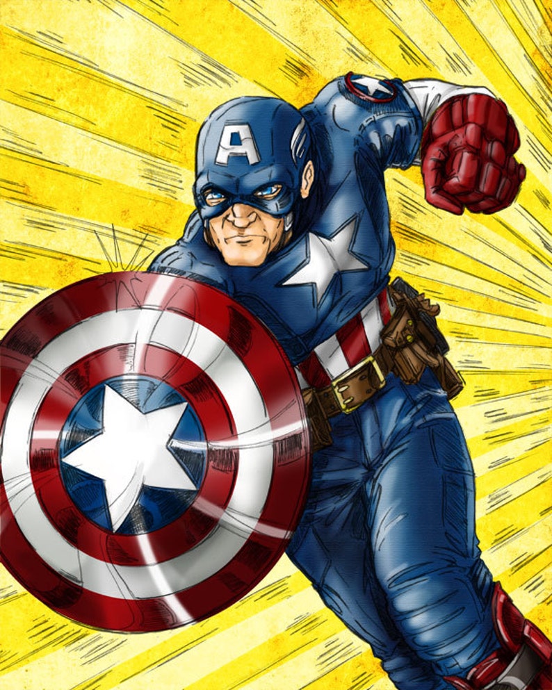 Captain America Art Print - Patriotic Superhero Decor 8x10 - Etsy