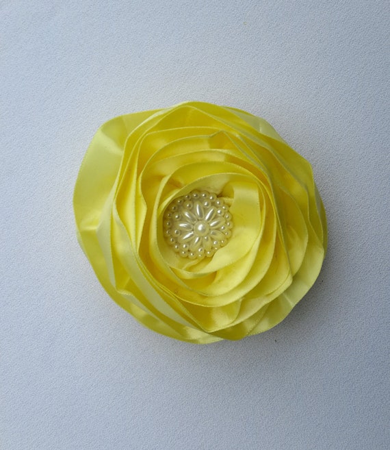 Handmade Yellow Satin Ribbon Flower Pearl Button Center | Etsy