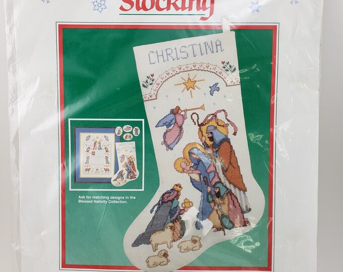 Dimensions # 8358 "blessed Nativity" Counted Cross Stitch Stocking Kit ...