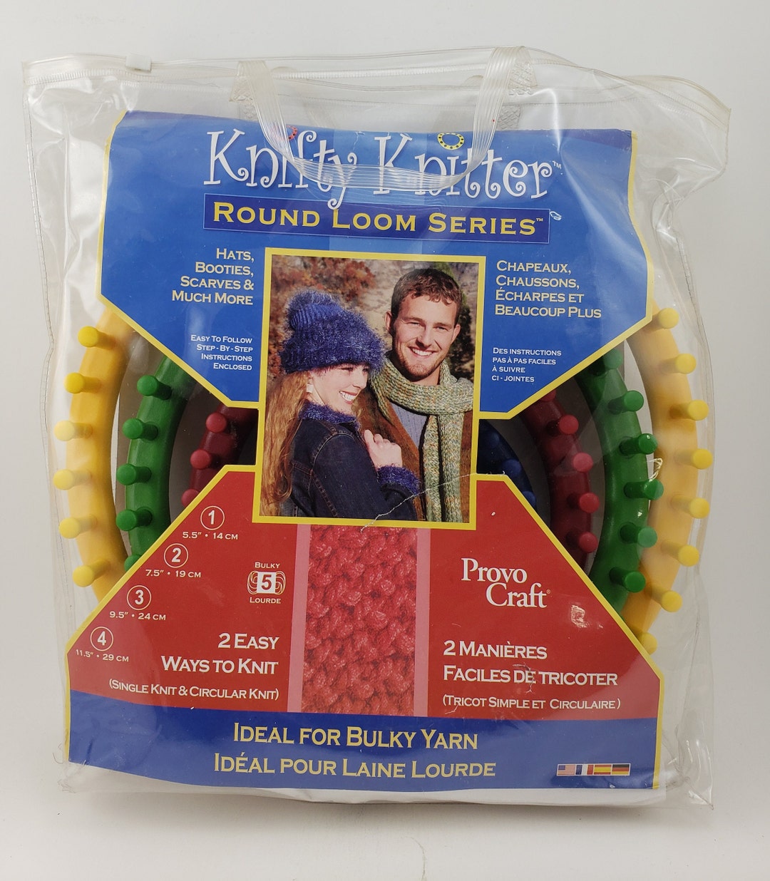 Provo Craft Knifty Knitter Plastic Round Loom Series Set of 4 Kit Open ...