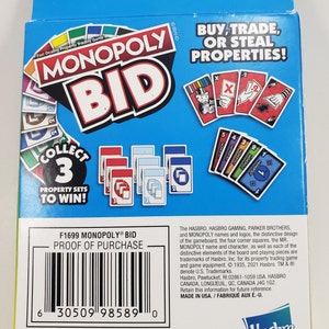 Hasbro Gaming Monopoly Bid Card Game - Etsy
